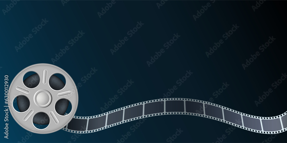 Rotation reel and film strip isolated on blue background. Realistic ...