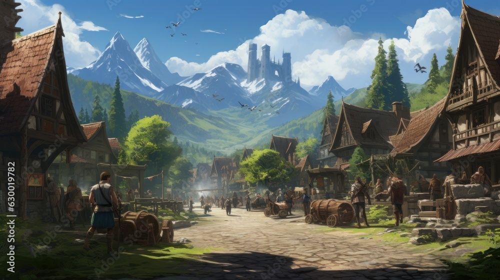 Fantasy RPG Village Game Artwork Stock Illustration | Adobe Stock