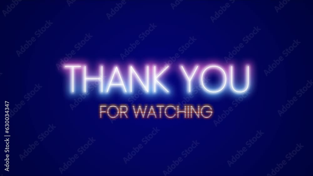 Animated thank you for watching with neon text effect Stock Video ...