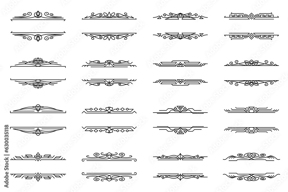 Abstract vector text frames with black thin line. Text dividers ...