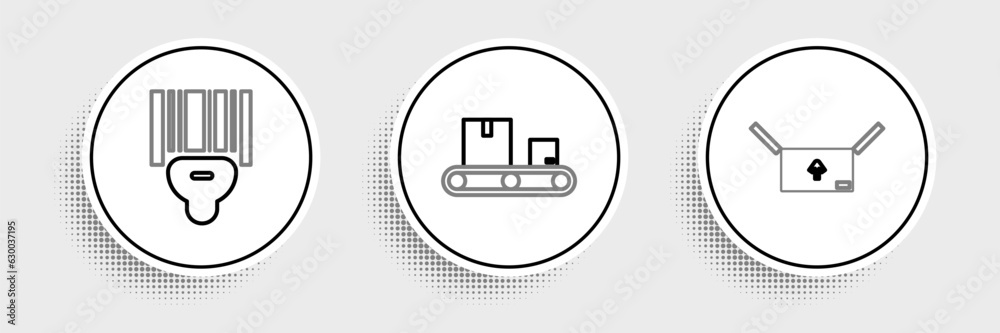 Set line Cardboard box with traffic symbol, Scanner scanning bar code ...