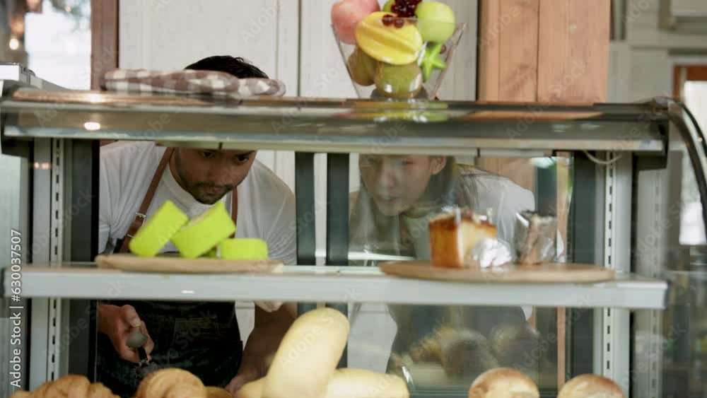 Portrait, Asian couple, running cafe bakery business together, standing ...