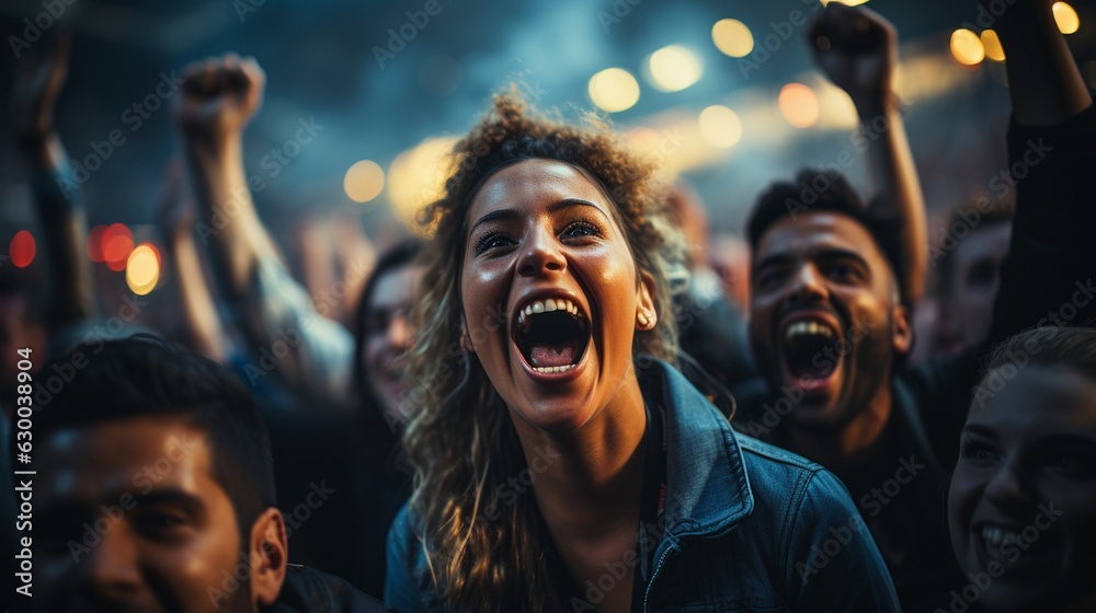 In a football stadium, supporters are clapping.. Stock Photo | Adobe Stock