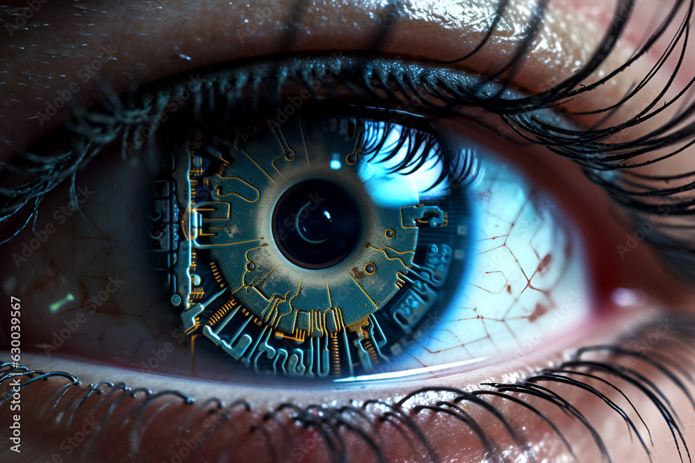 Futuristic Vision: Human Eye Enhanced with a Computer Chip, generative ...