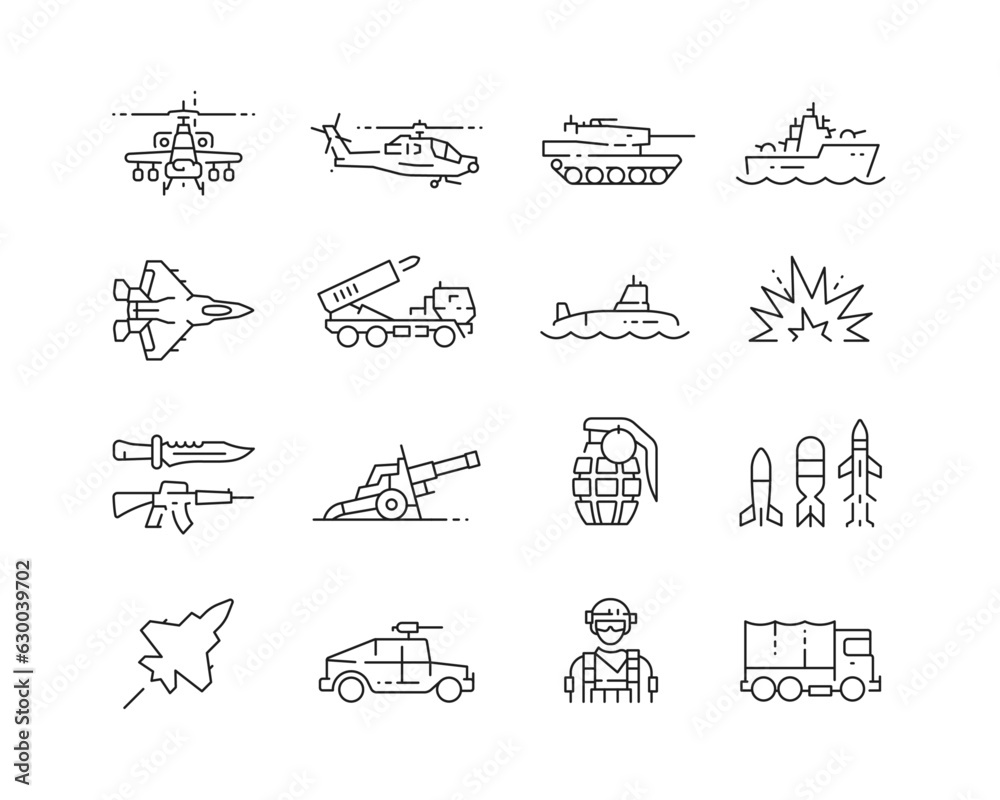 Military Icon collection containing 16 editable stroke icons. Perfect ...