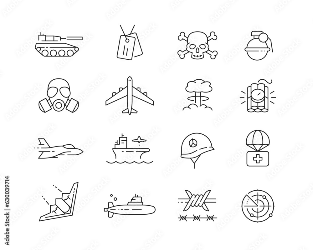 Military Icon collection containing 16 editable stroke icons. Perfect ...
