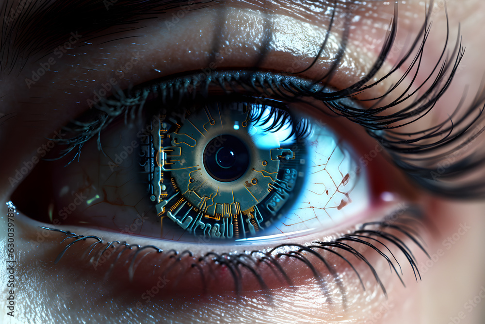 Futuristic Vision: Human Eye Enhanced with a Computer Chip, generative ...