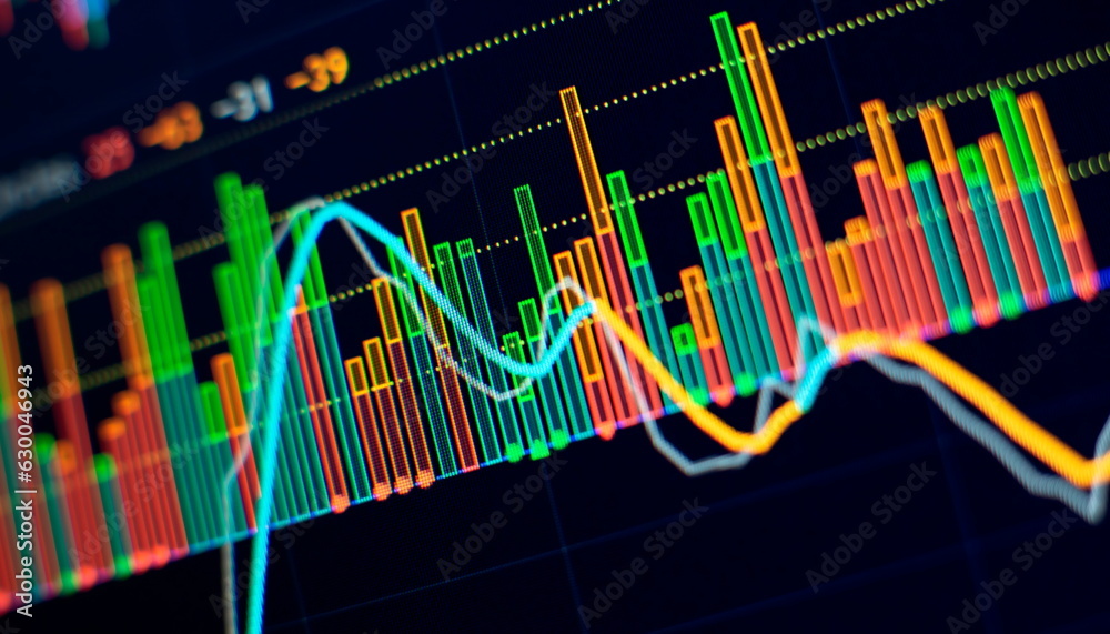 Abstract financial trading graphs on monitor. analysis on the monitor ...