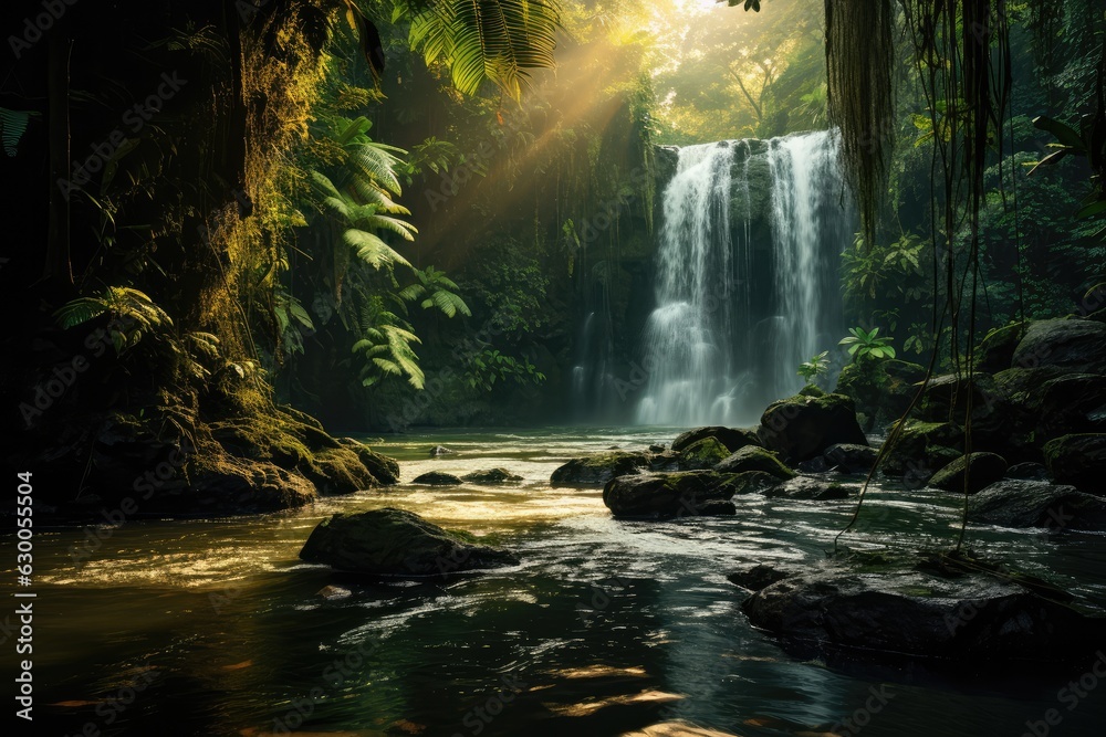 Deep in the Amazon rainforest, a hidden waterfall - AI Generated Stock ...