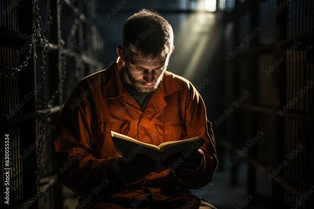 prisoner reading a book in his cell - AI Generated Stock Photo | Adobe ...