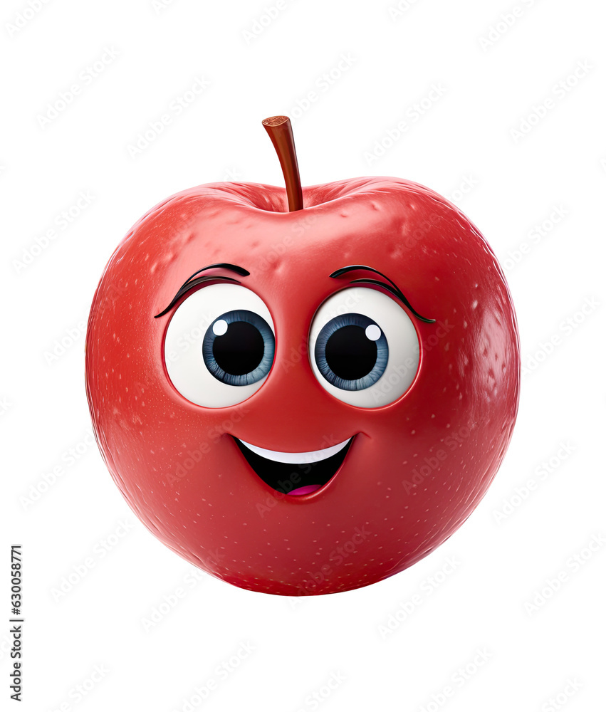 Red apple character. Cute smiling apple with big eyes on transparent ...