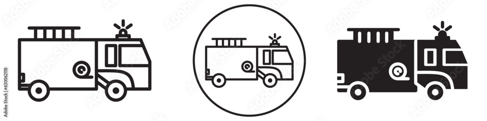 Vecteur Stock Fire Truck symbol icon set. Black and white vector ...