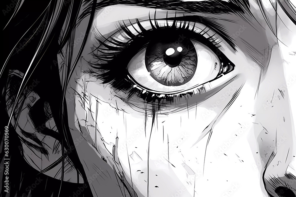 Horror Unleashed: Manga Comics Scary Face Portrait, Generative AI Stock ...