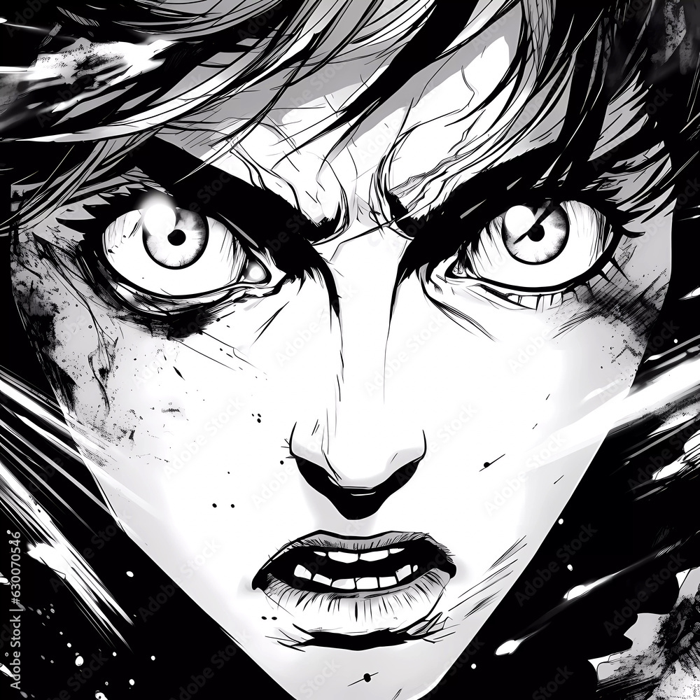 Horror Unleashed: Manga Comics Scary Face Portrait, Generative AI Stock ...