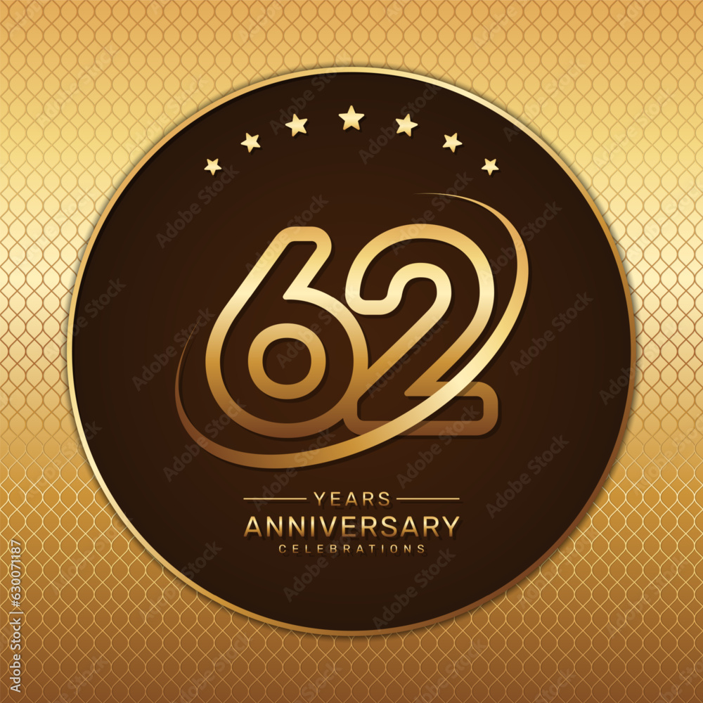 62th anniversary logo with a golden number and ring isolated on a ...