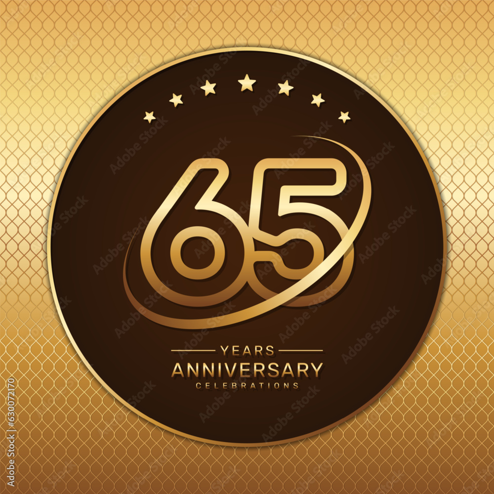 65th anniversary logo with a golden number and ring isolated on a ...