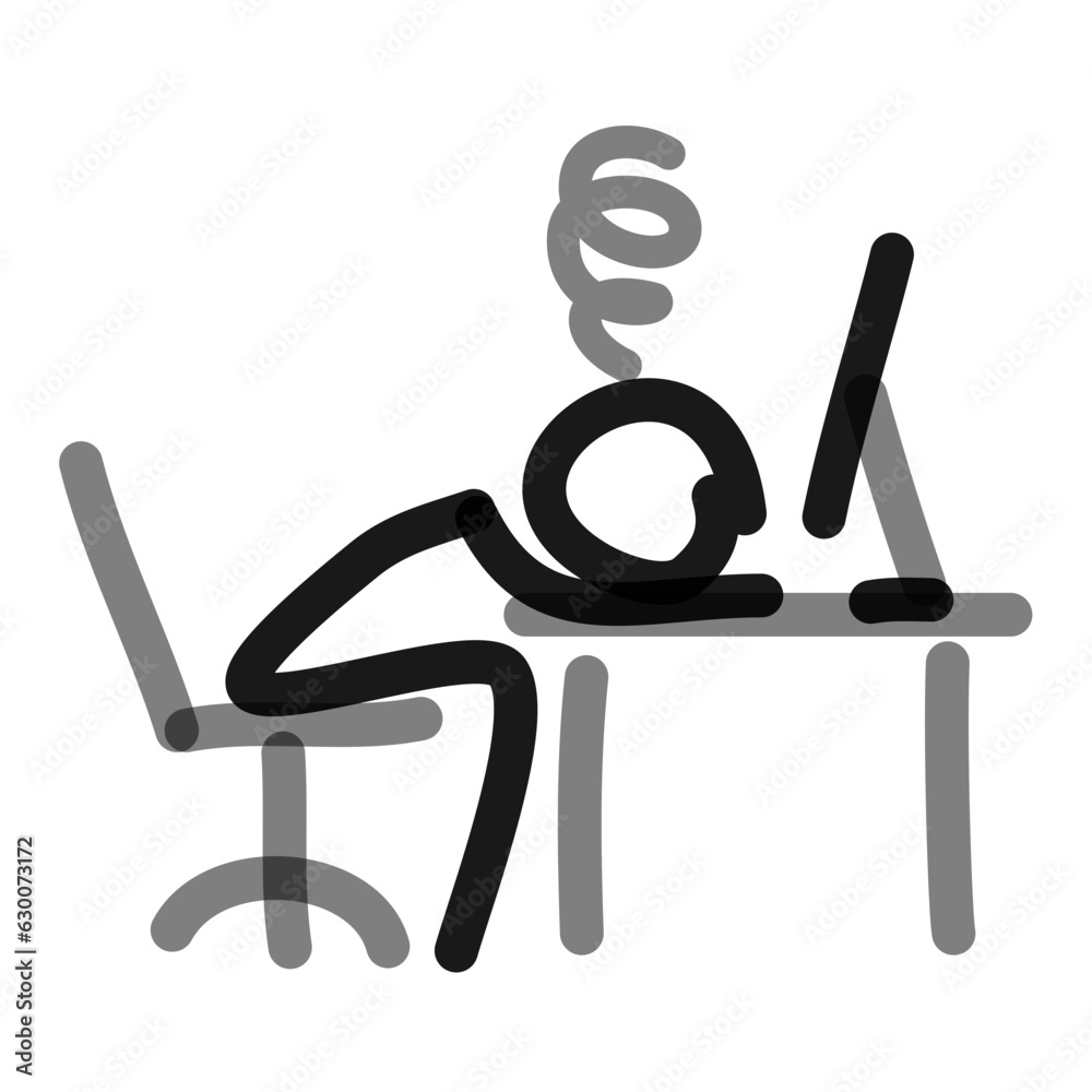 stick figure sitting with a computer overwhelmed by work simple line ...