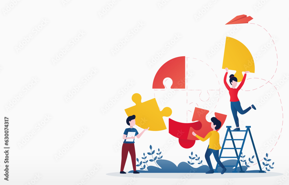 Business ideas concept. Business people assemble puzzle jigsaw together ...