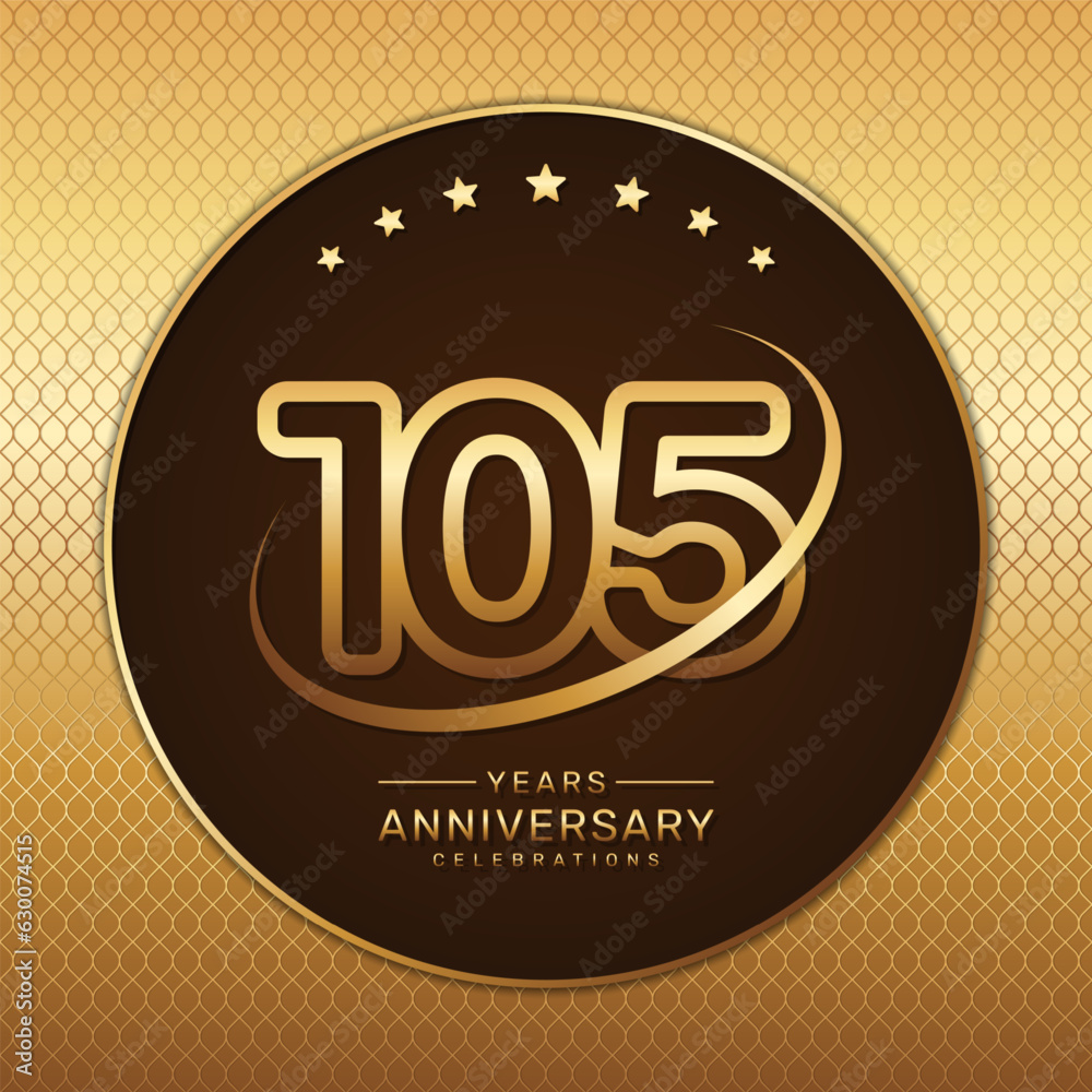 105th anniversary logo with a golden number and ring isolated on a ...