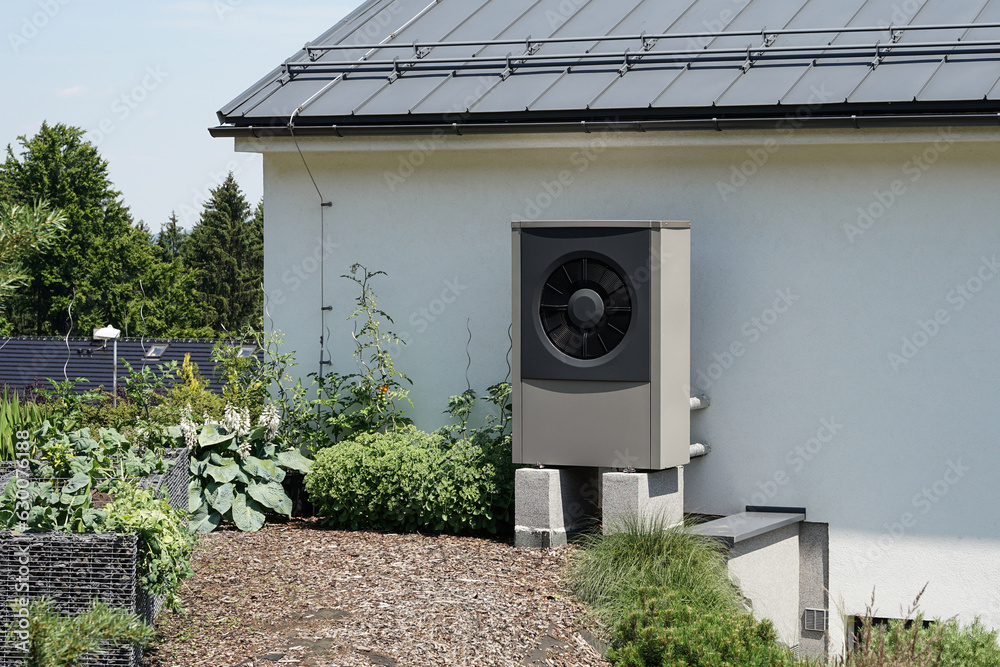 Modern powerful heat pump in modern house using green energy, future of ...