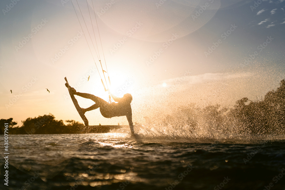 Kitesurfing moment full of action and freedom on the water in Red sea ...