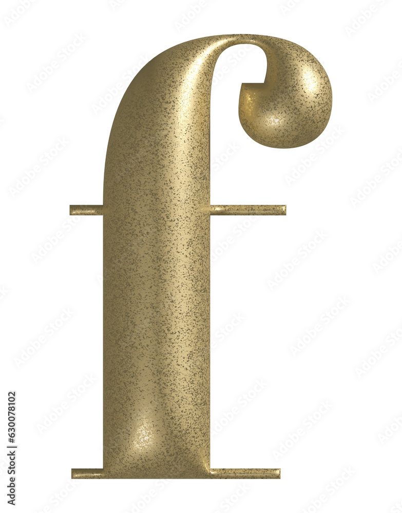 Letter F realistic gold 3d texture. Metal, inflate, lower case f serif ...