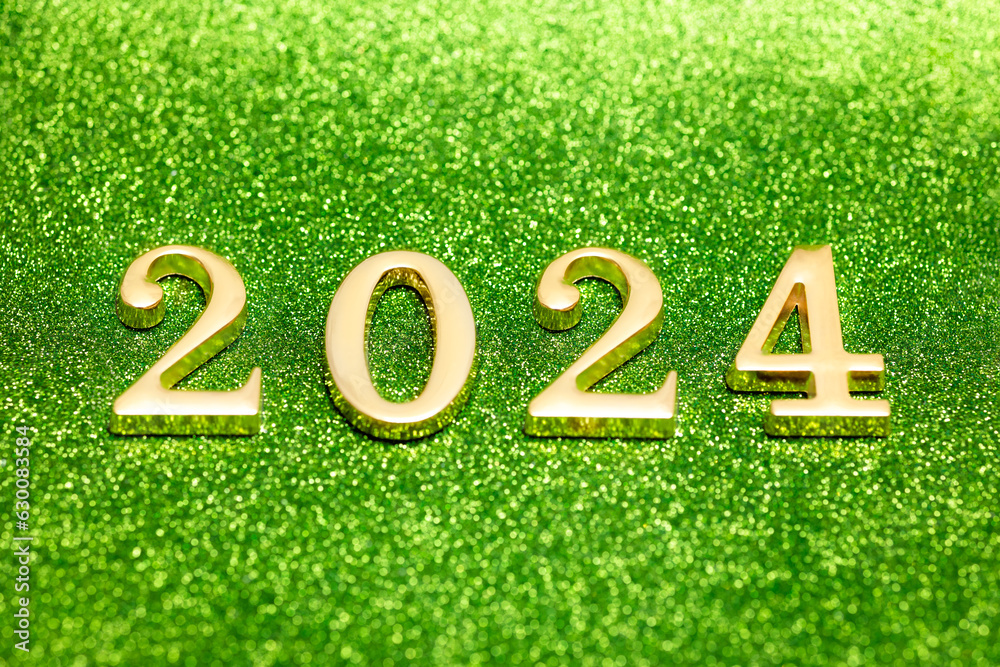 New calendar year 2024: symbols of letters in gold color on a shiny ...