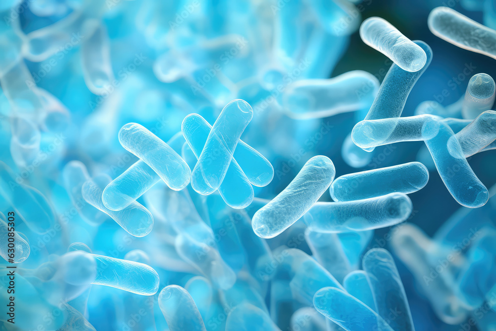 Lactic Acid Bacteria Genome Database. Light blue color. Microscope shot ...