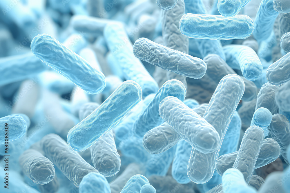 Lactic Acid Bacteria Genome Database. Light blue color. Microscope shot ...