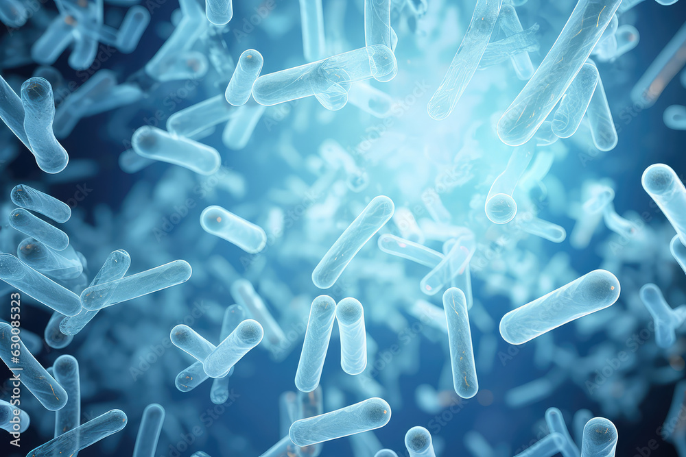 Lactic Acid Bacteria Genome Database. Light blue color. Microscope shot ...