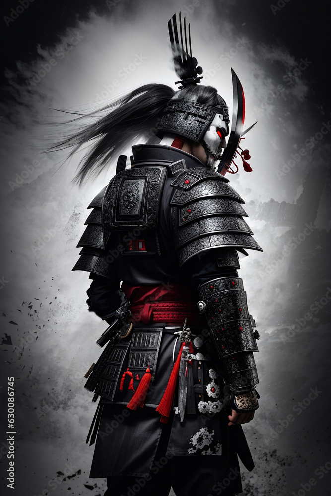 Japanese samurai warrior character design. Medieval soldier with sword ...