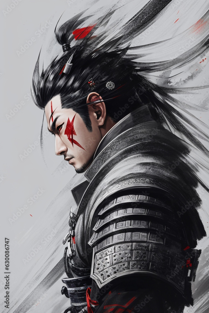 Japanese samurai warrior character design. Medieval soldier with sword ...