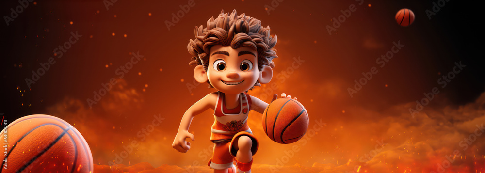 young basketball player boy running and dribbling while training ...