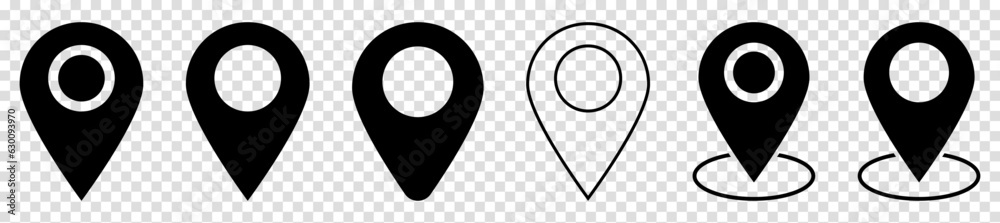 Collection of black map pin icons. Vector illustration isolated on ...