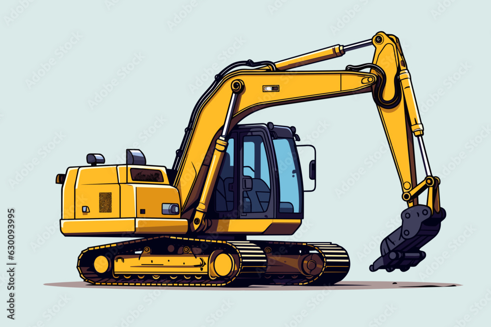 Hand-drawn cartoon Backhoe flat art Illustrations in minimalist vector ...