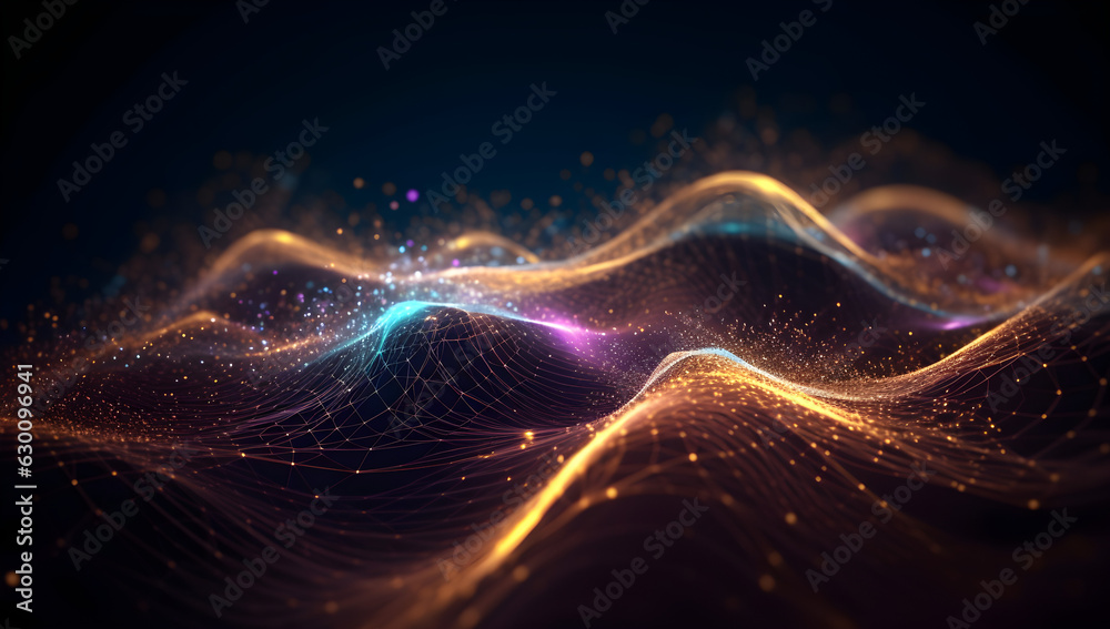 Generative AI wallpaper with abstract network of lines, sine waves and ...