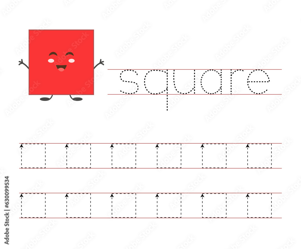 Trace and learn square. Basic geometric shapes. Worksheet for kids ...
