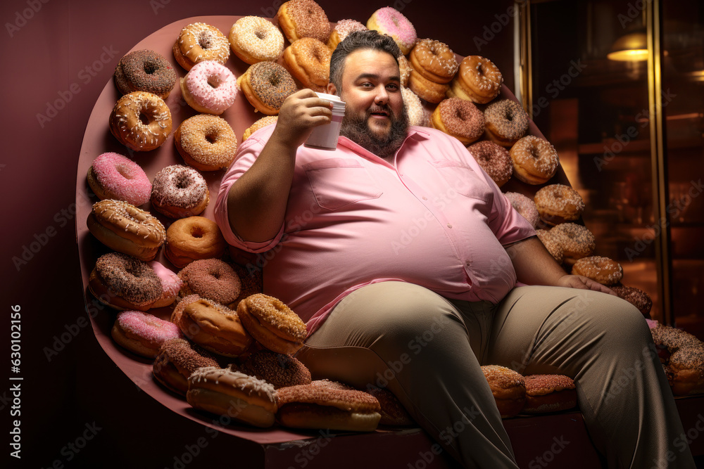 fat man in donuts, obesity love of sweets generative ai Stock Photo ...