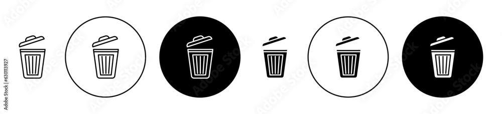 Trash Bin Delete Vector Icon Set In Black Color Simple Garbage