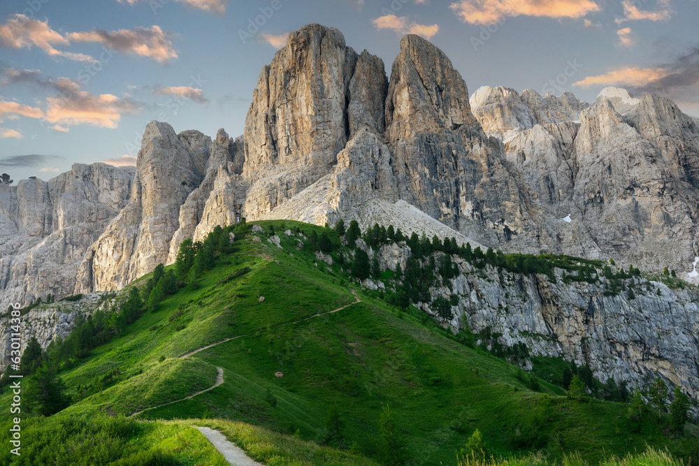 Serpentine in the Italian Alps mountains. Gardena pass,Passo Gardena ...