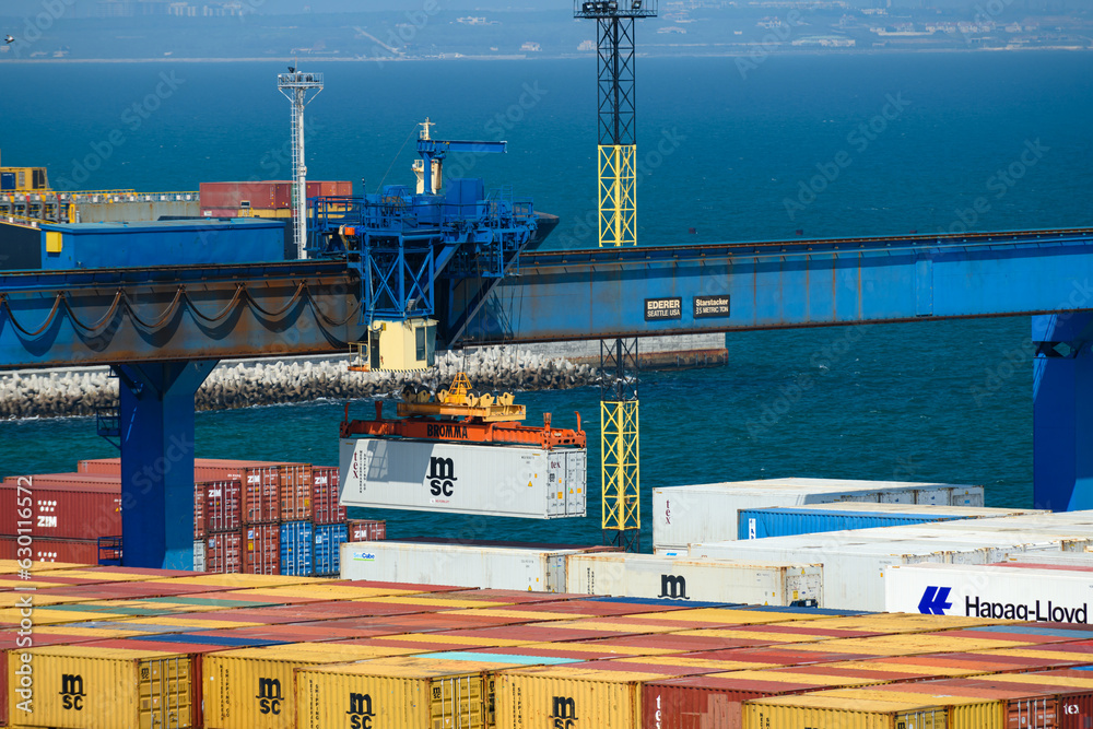 view of the commercial industrial seaport, infrastructure, warehouses ...