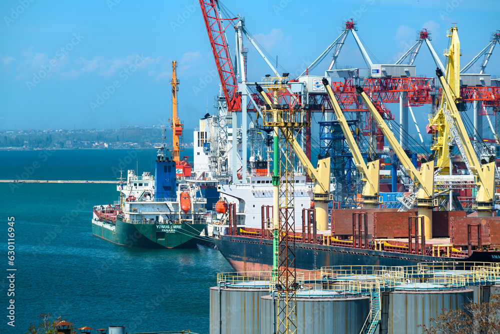 view of the commercial industrial seaport, infrastructure, warehouses ...