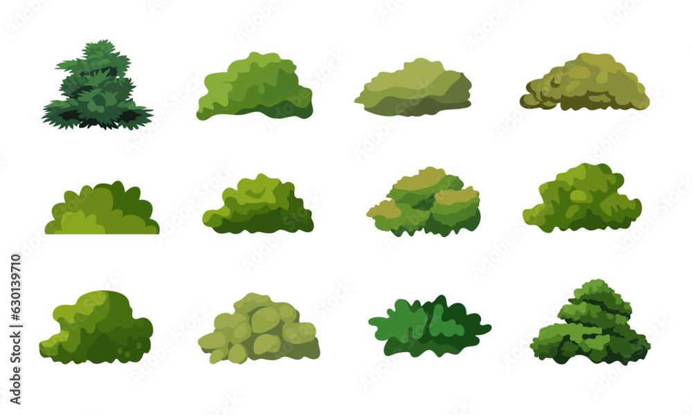 Bush vector illustration set, collection of bush cartoon flat design ...