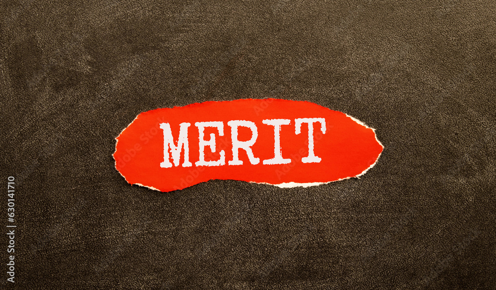 Merit symbol. Concept word Merit on wooden cubes. Beautiful grey ...