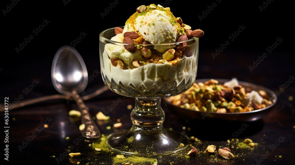 Pistachio-flavored ice cream, featuring the distinctive green color and ...