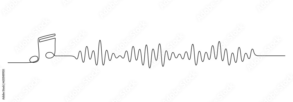 Continuous one line drawing of sound wave with music note. Audio ...