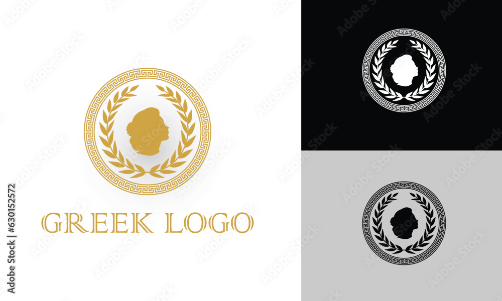 Ancient Greek Figure Coin with Laurel Wreath and Border Pattern logo ...