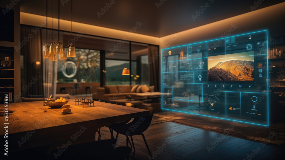 A smart home setup. A modern living space equipped with smart home ...