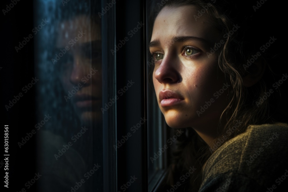 a photo portrait of a beautiful young girl sad and depressed looking ...