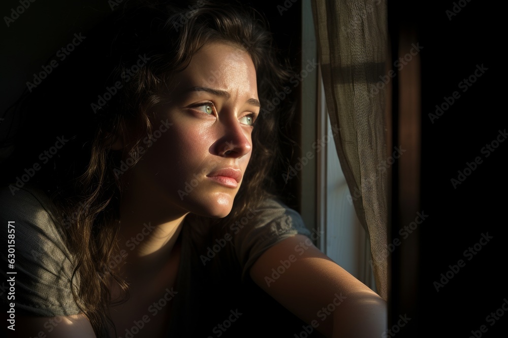a photo portrait of a beautiful young girl sad and depressed looking ...